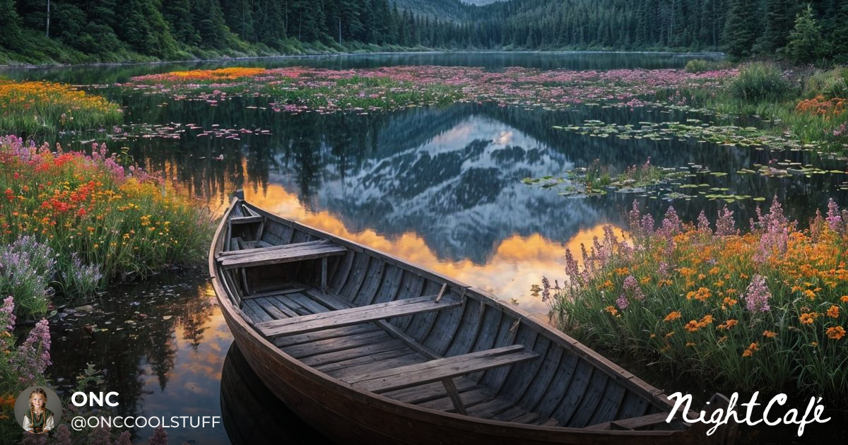 Rowboat on lake at twilight - Rowboat on lake at twilight