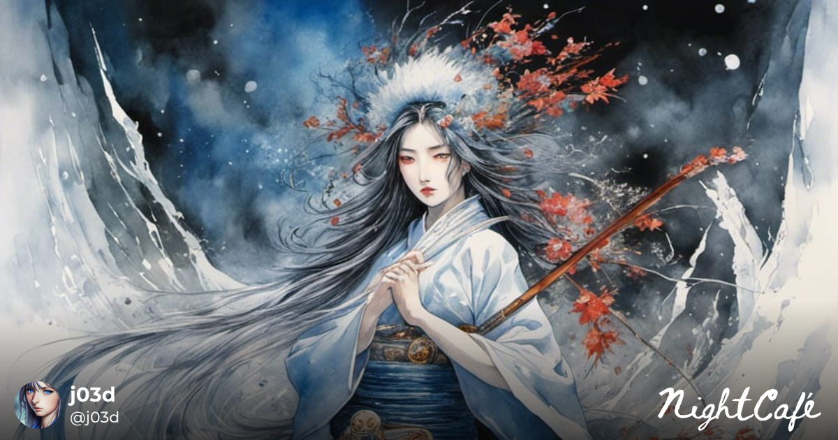 Yuki-Onna - Serenade of Winter Yokai in Watercolor Splendor