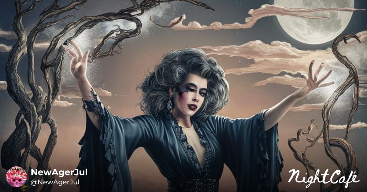 Surreal Witch Casting Enchanting Spell Under Starr... - AI Art