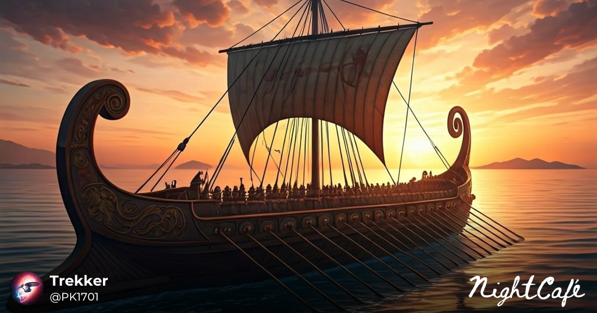 Ancient Warship - Ancient Roman Warship at Sunset: Matte Pai...