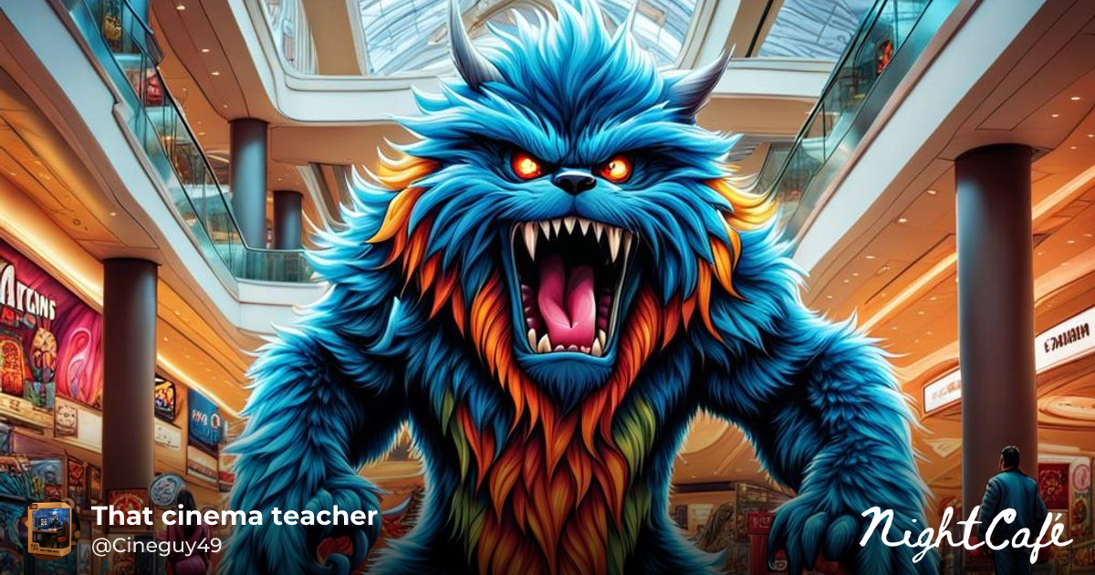 Furry monster throwing a tantrum in a mall.