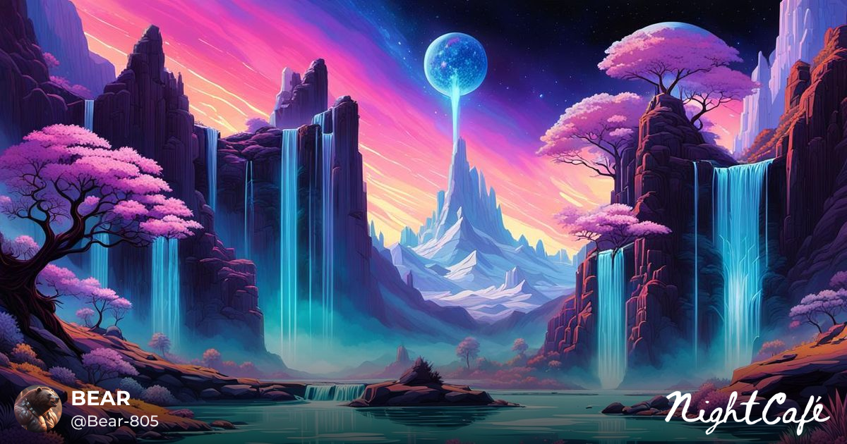 hyper realistic, perfect, smooth, HD Quality, cosmic majestic waterfall ...