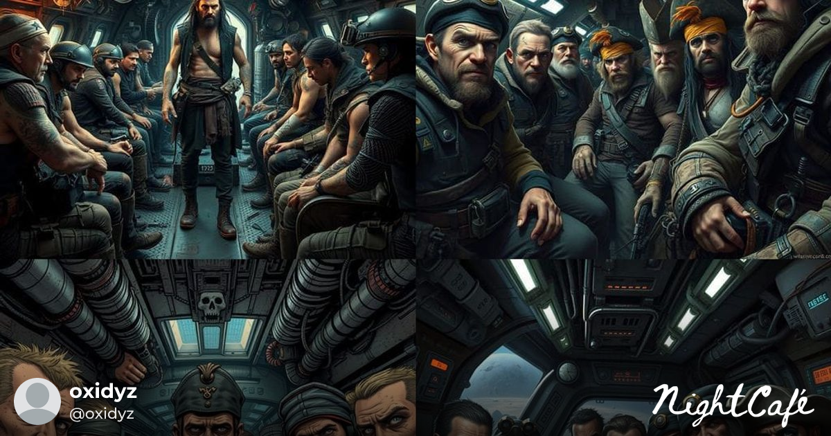 Ragtag Space Pirates in a Gritty, Cyberpunk Vessel - AI Art
