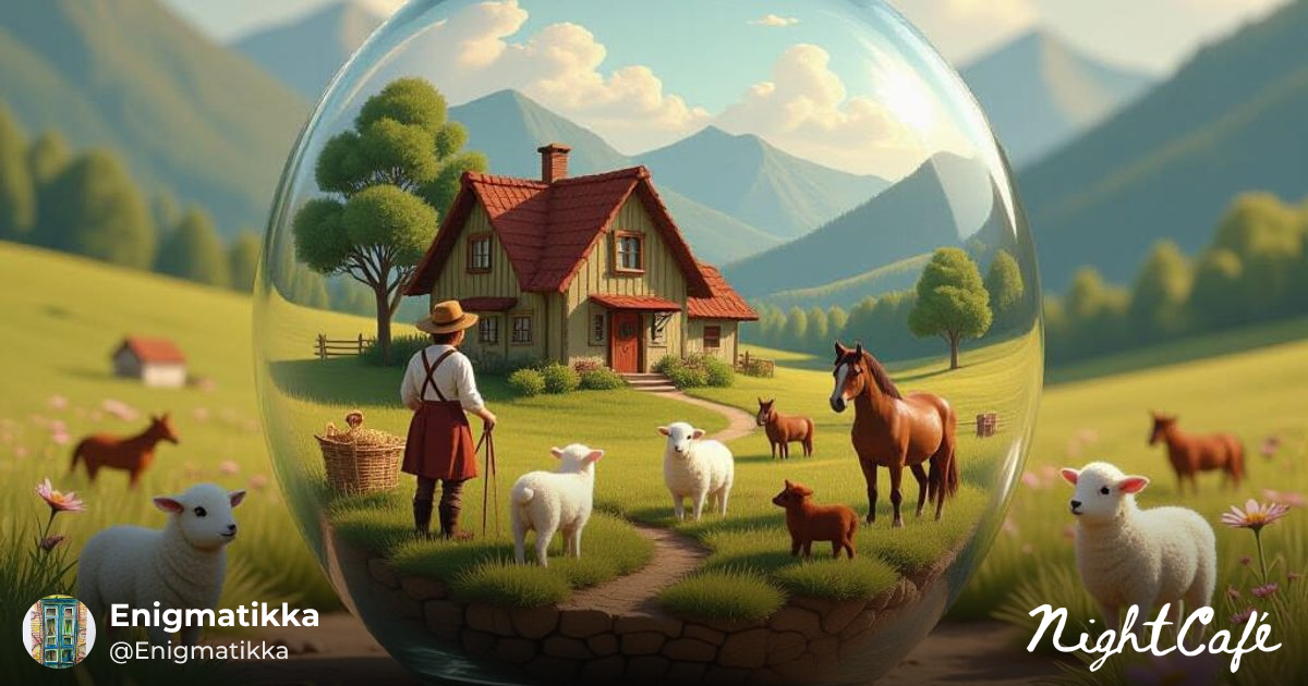 Idyllic Village in a Jar, Naif Style - AI Art