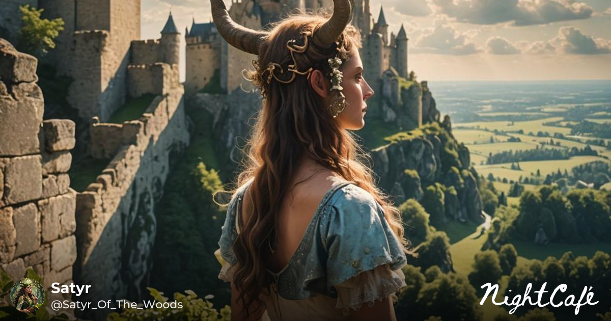 Mythical Female Satyr Admires Majestic Castle in S... - AI Art