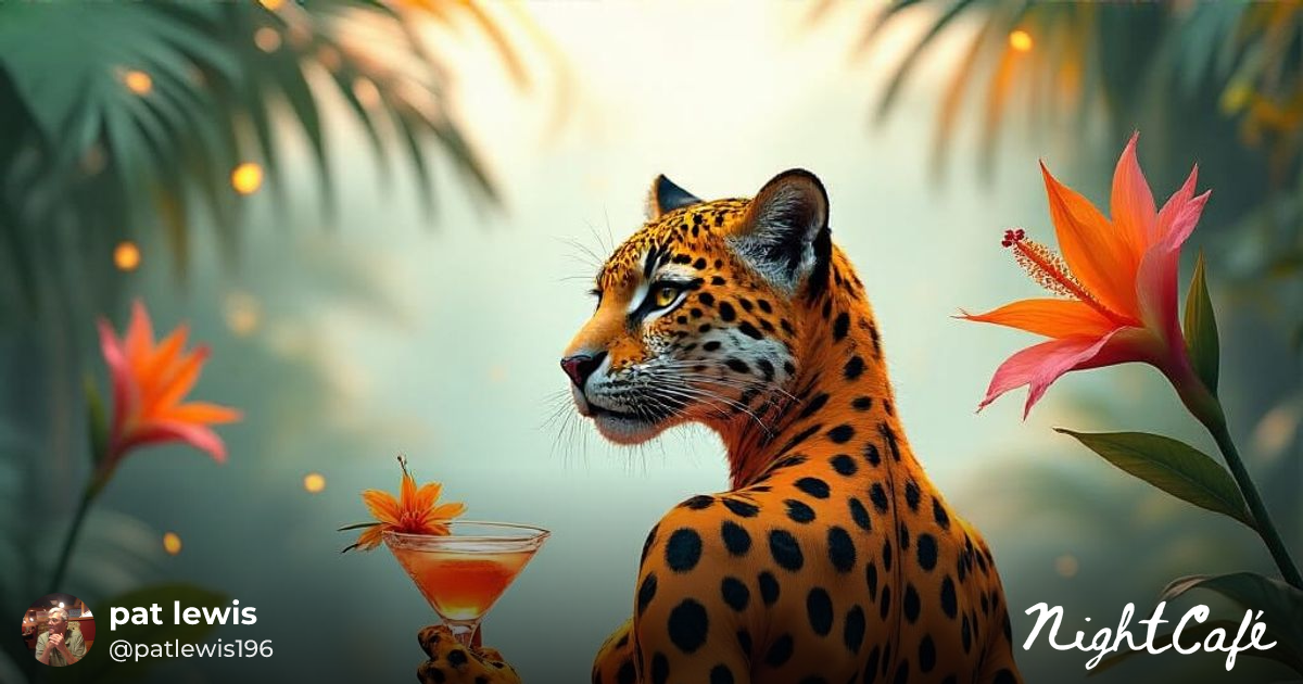 Leopard Humanoid with Martini, Digital Art - AI Art