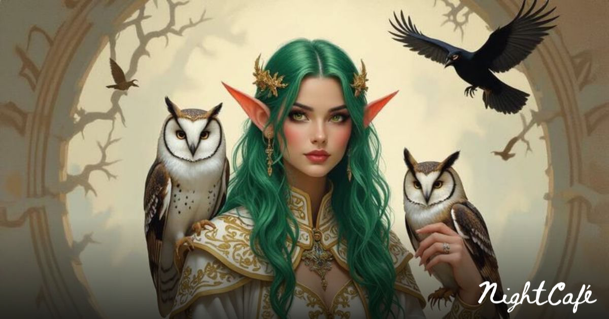 Elf with Animals in Fantasy Art Style - AI Art