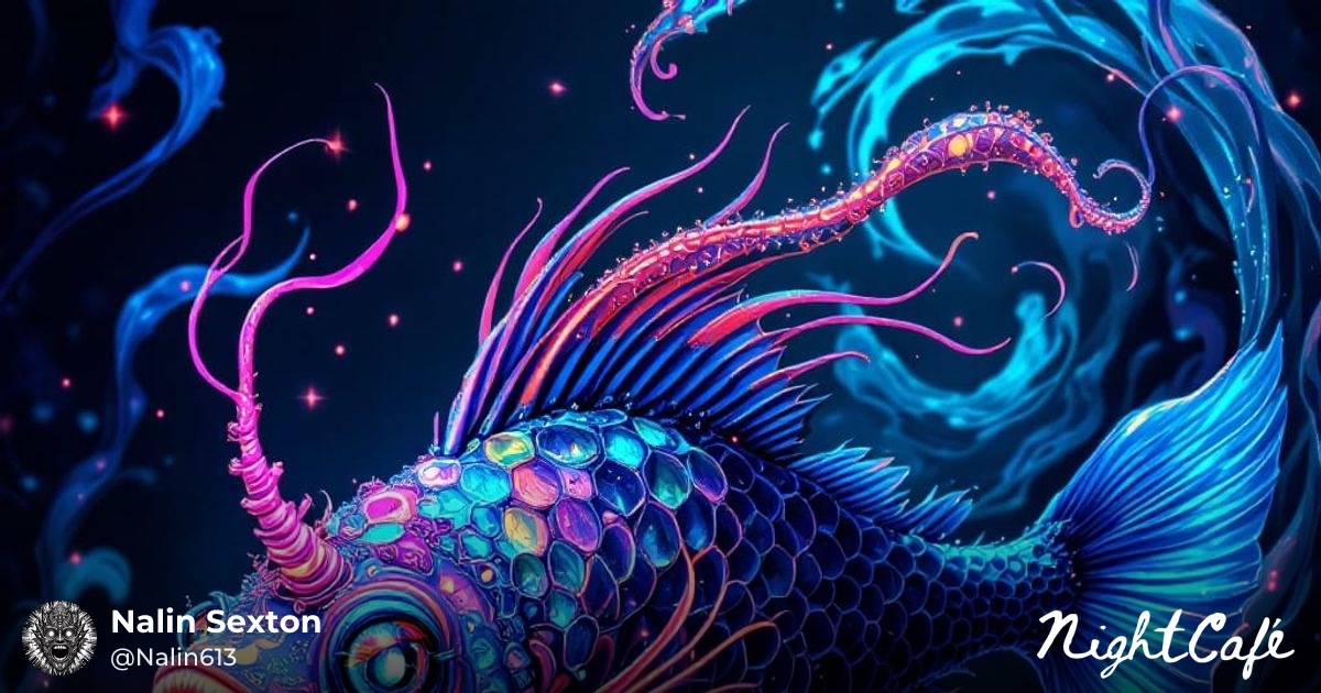 Extremely Detailed, ornate, Anglerfish mermaid concept art graffiti art ...