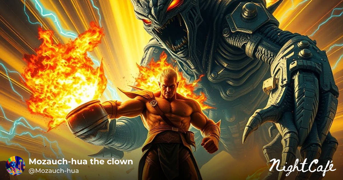 Cyberpunk Hero Confronts Twisted Behemoth in Radia... - AI Art