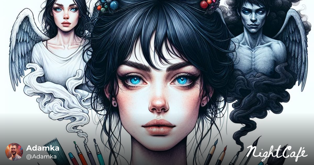 Ethereal Woman Surrounded by Celestial and Inferna... - AI Art