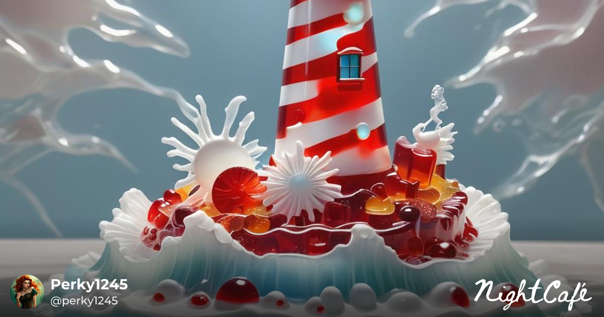 Striped Lighthouse - Gummy Candy Lighthouse Sculpture in Jel...