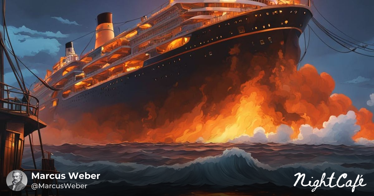 Majestic Caribbean Cruise Ship Inferno Under Black... - AI Art