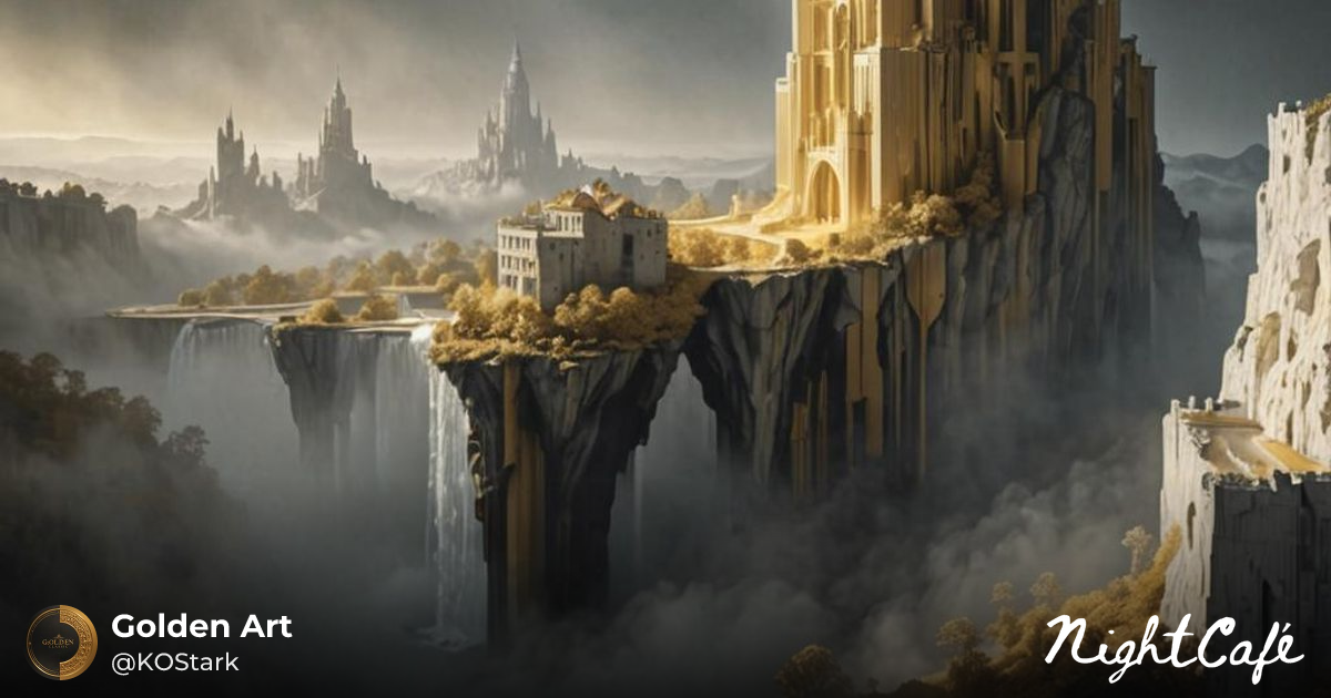 Golden Waterfall 12 - Impossible Waterfall in Escher-Style A...