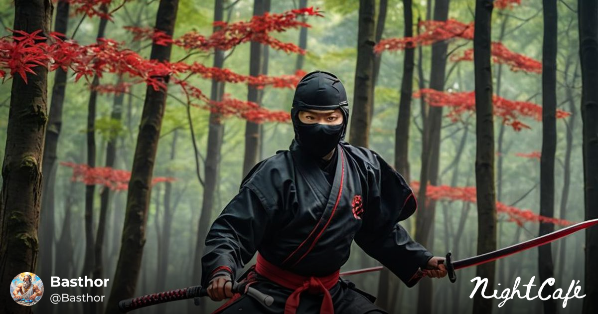 Forest ninja - Ninja in Black Kimono Practicing in Forest