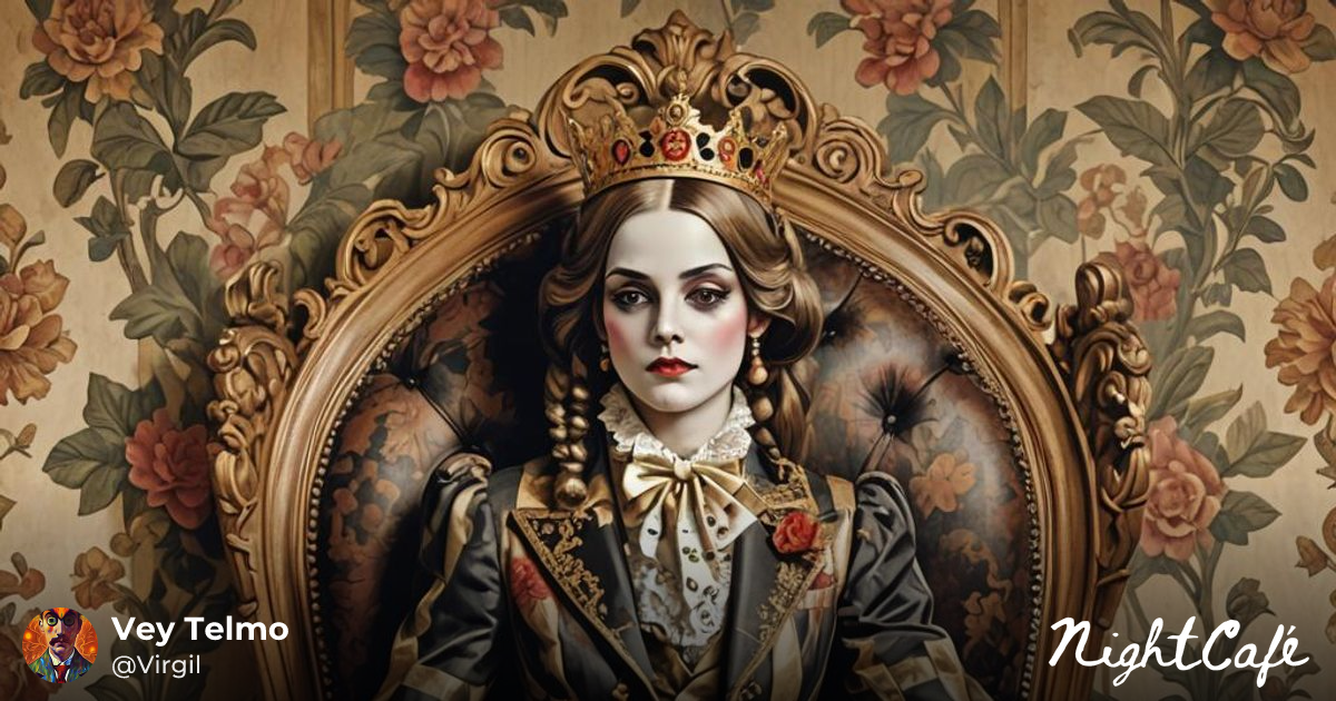 Harlequin Princess on Personified Victorian Chair - AI Art