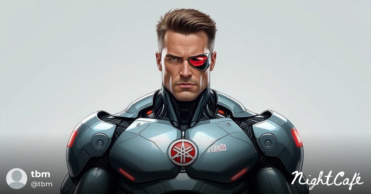 Futuristic Superhero in Terminator Suit with Yamah... - AI Art