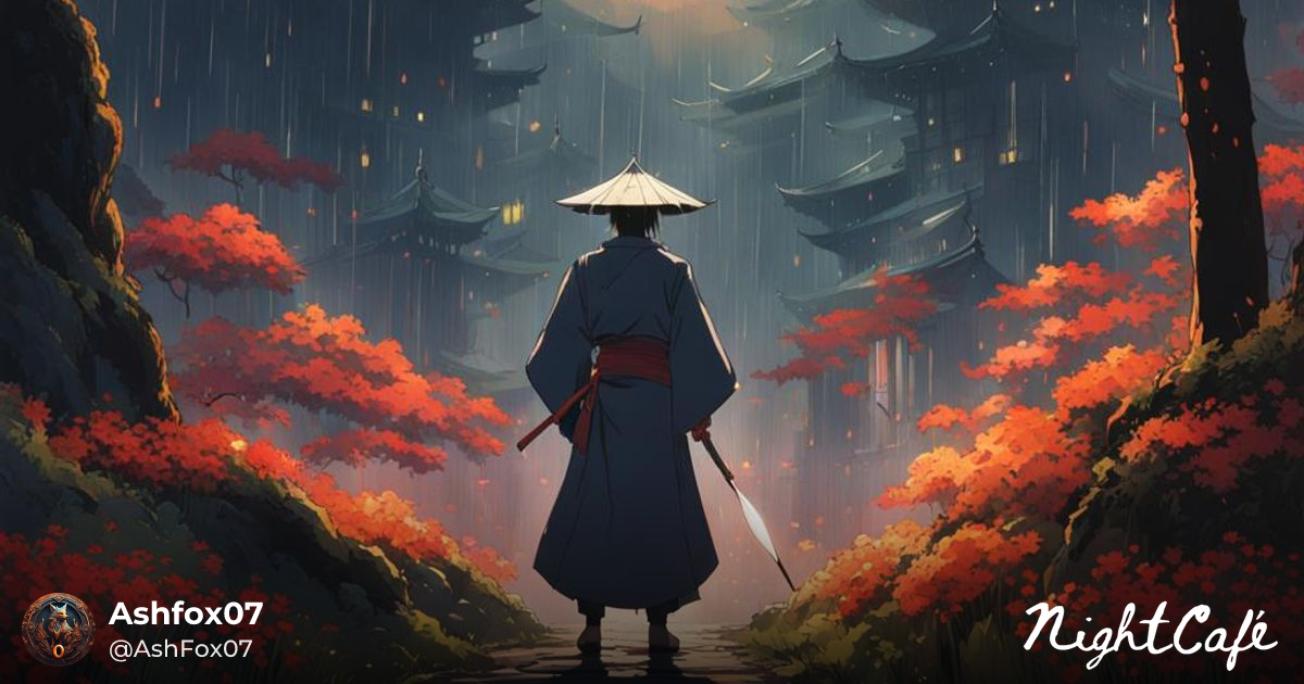 Samurai in Dark Forest: Anime Key Visual - AI Art