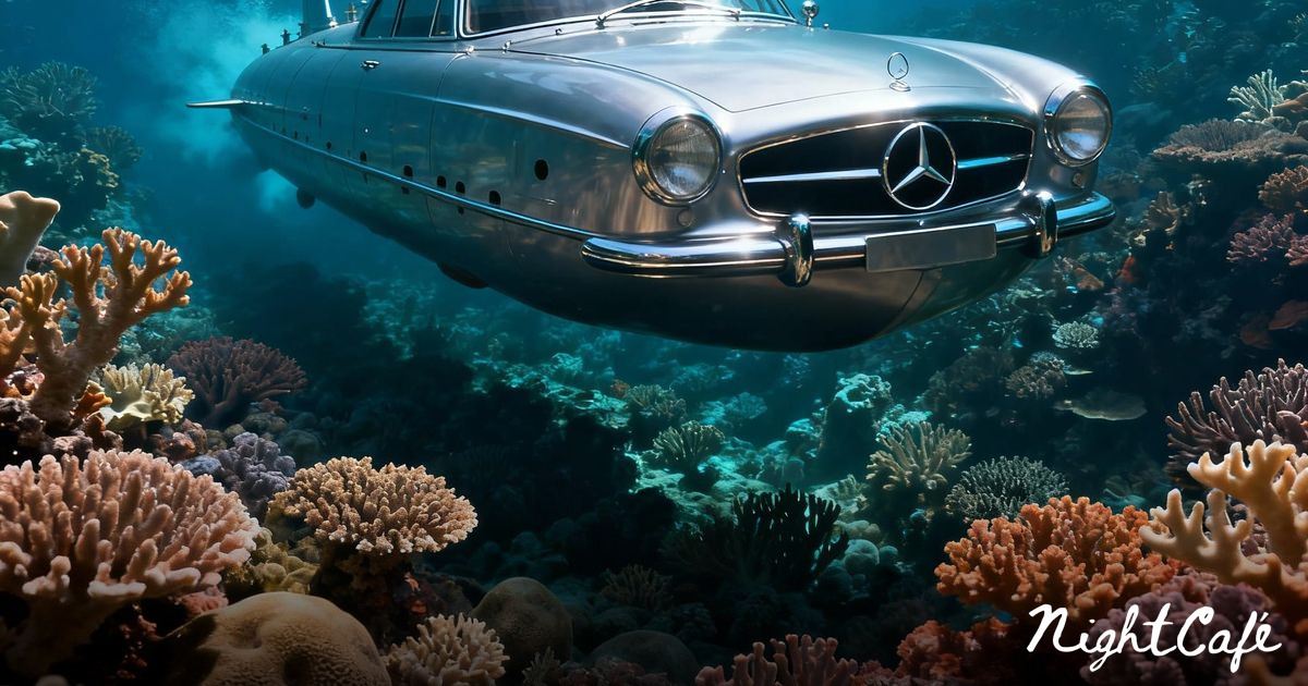 Silver Mercedes Benz Submarine in Coral Reef Cinem... - AI Art