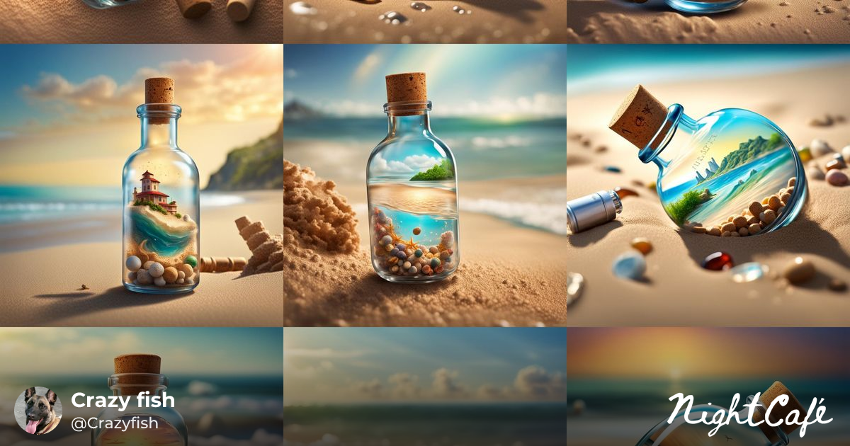 World in a Bottle Washed Ashore: Hyperrealistic Sp... - AI Art