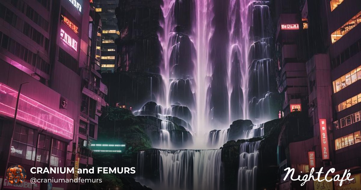 Neon Waterfalls in a Futuristic Cityscape - AI Art