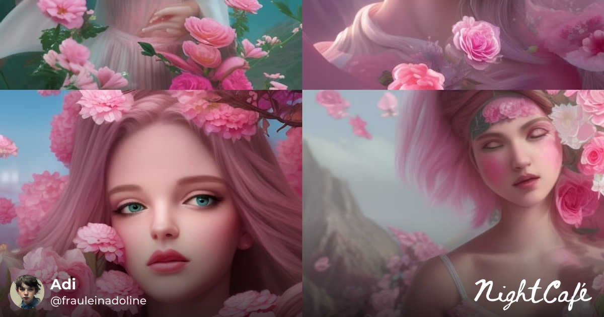 sapphic flag as human - Pastel Pink Girl with Flowers: Fanta...