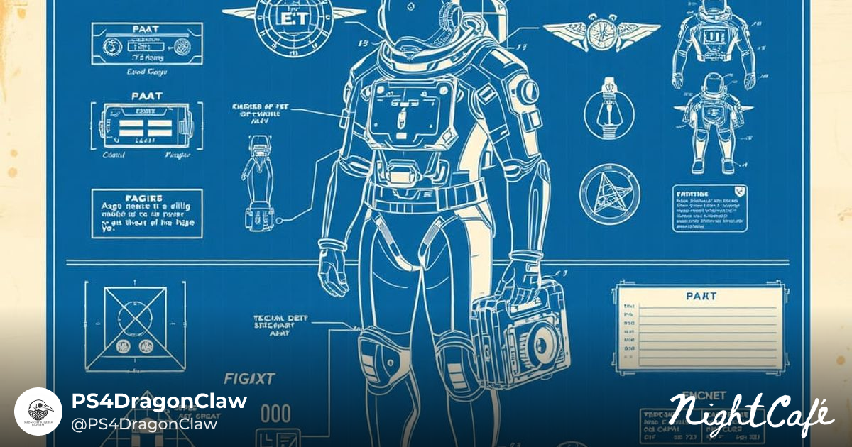 Vintage-Style Exosuit Blueprint in Prussian Blue - AI Art