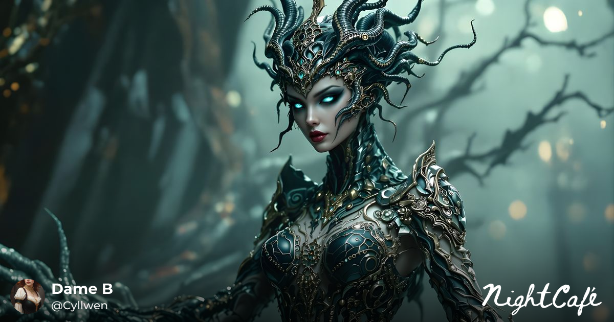 Surreal Cyberpunk Hive Queen in Armored Gown - AI Art