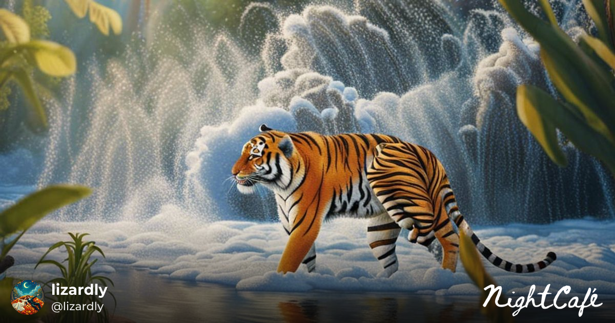 Feline Baths - Quilted Tiger Shakes off Cotton Water