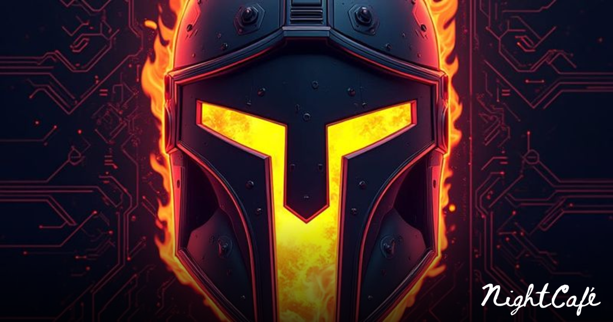 Digital Spartan Helmet Blazes with Neon Circuitry - AI Art