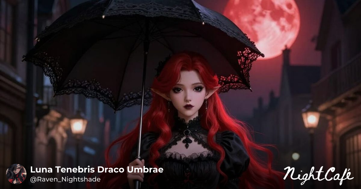 Red Moon Elf in Victorian City Night - AI Art