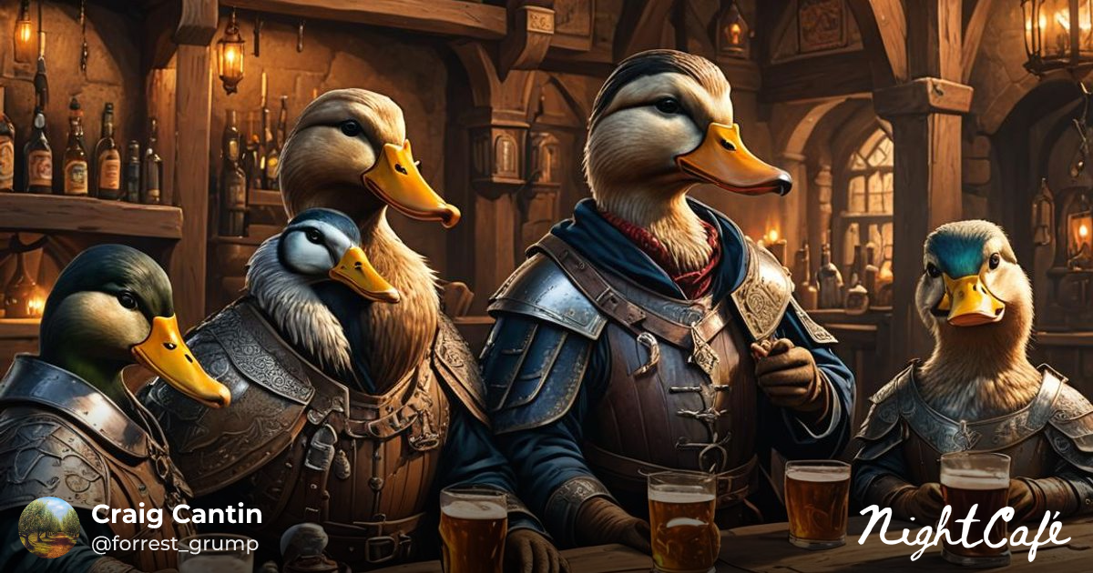 Medieval Ducks Drinking Ale, Hyperrealistic Splash... - AI Art