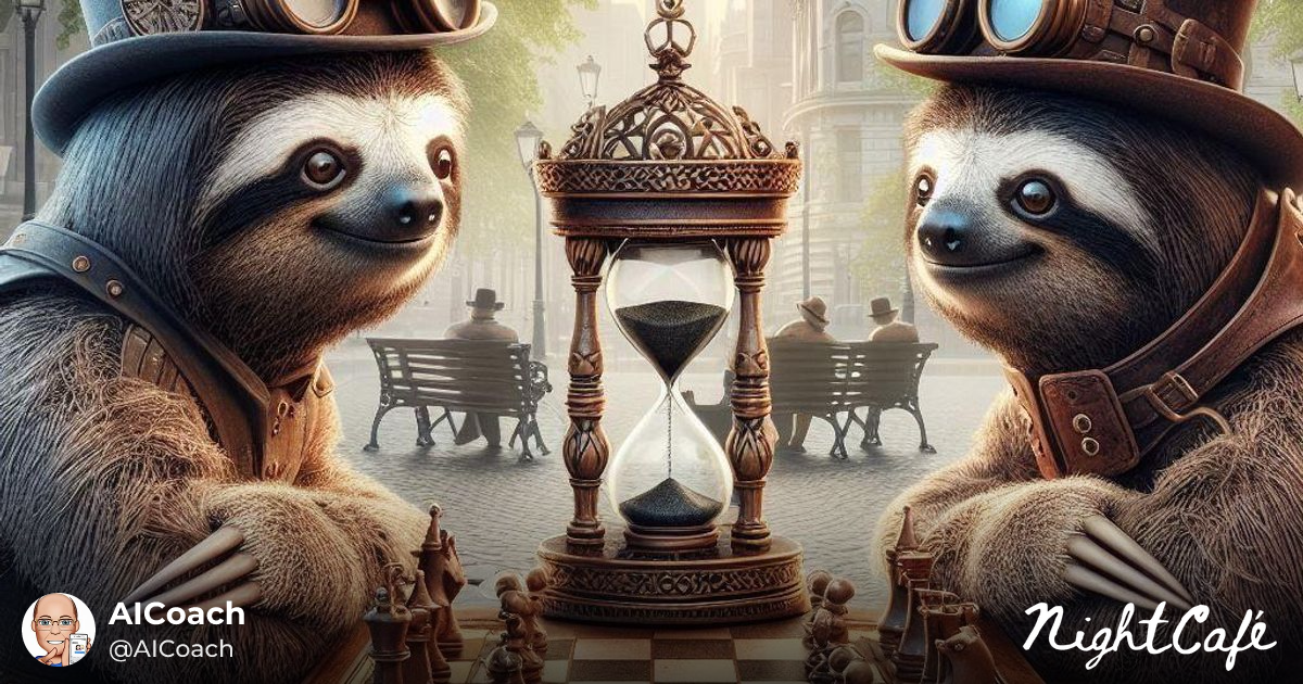 Old Friends - Steampunk Sloths Playing Chess in City Park
