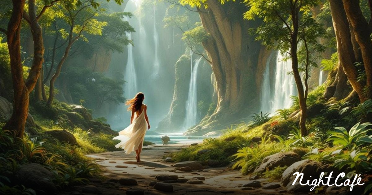 Utopic Frutiger Aero Forest With Serene Woman - AI Art