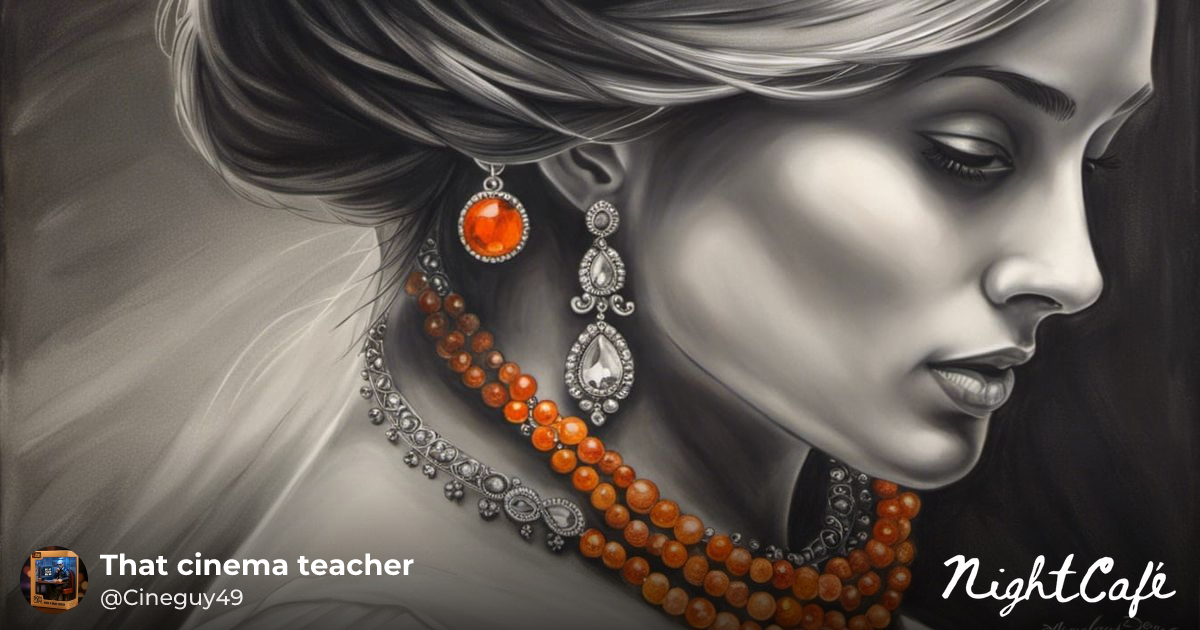 Beautiful lady with white dress and orange jewel - AI Art