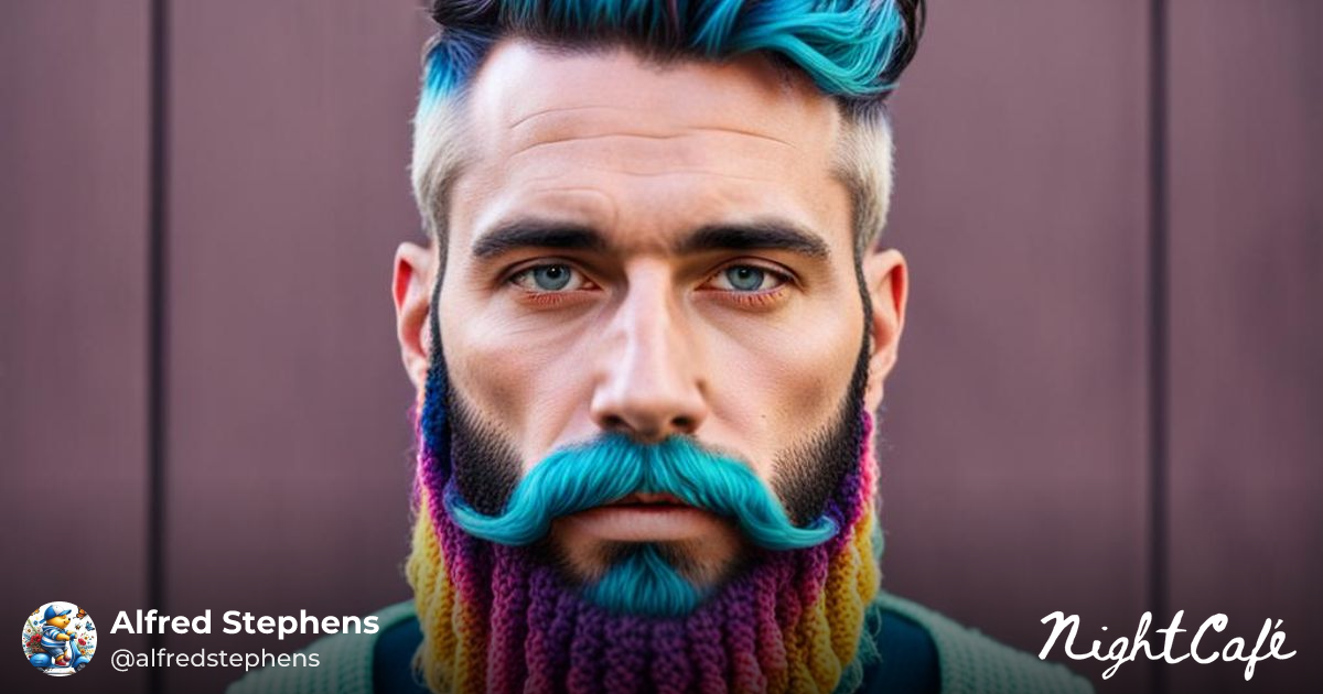 Whimsical beard - Man with a Multicolored Crochet Beard