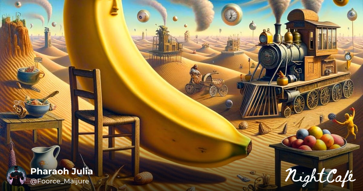 Surreal Banana Oversees Farmstand in Bosch Style - AI Art