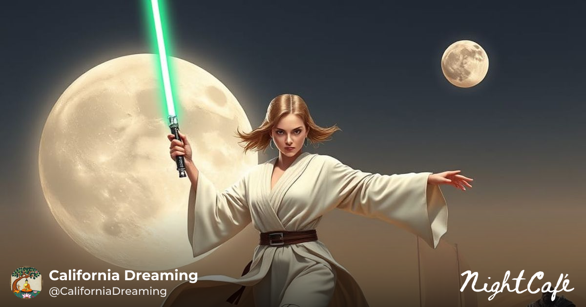 Jumping woman jedi on the planet tatooine , holding light saber in ...