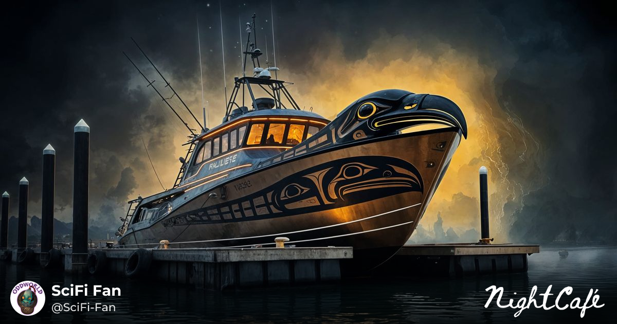 Alaskan gill netting boat, adorned with Haida formline