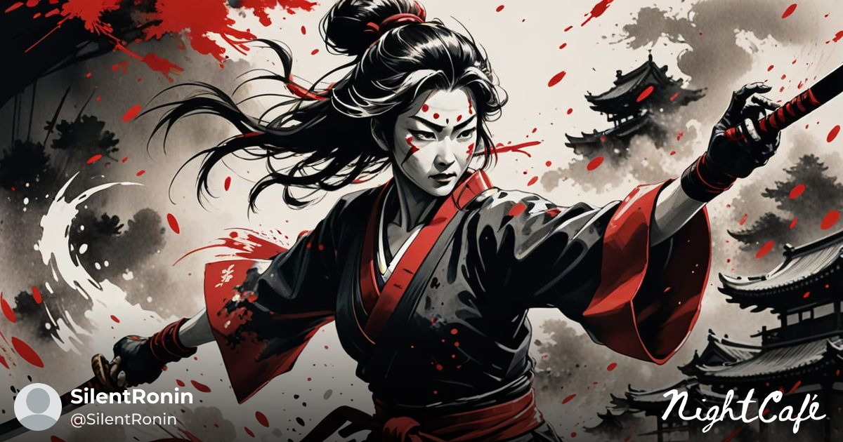 Tomoe Gozen Strikes: A Sumi-e Style Rendition - AI Art