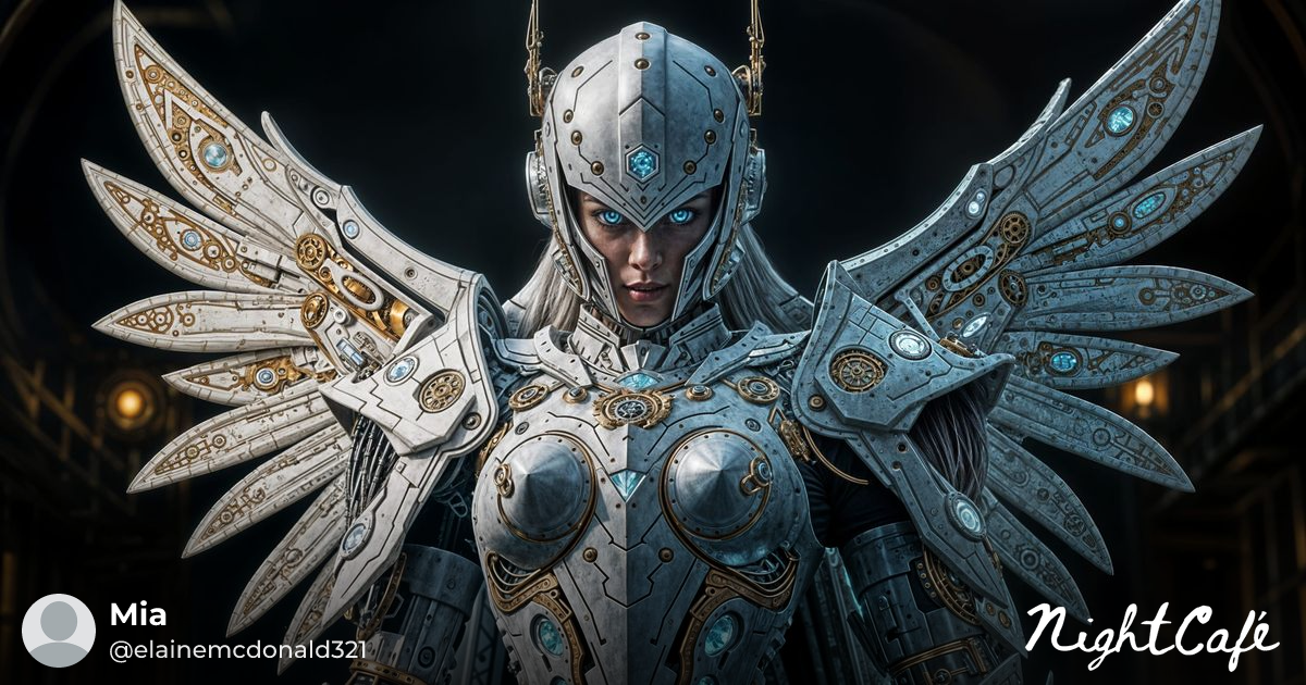 Ethereal Steampunk Valkyrie in Brilliant White Arm... - AI Art