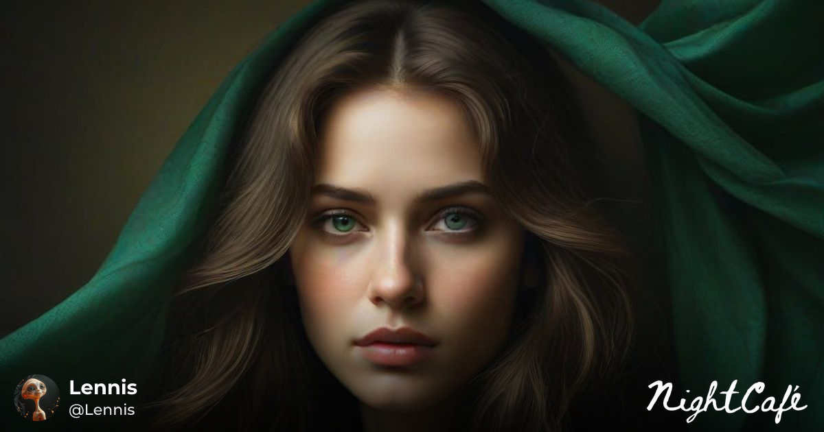 Enigmatic Lady in Emerald Haze, Renaissance-Inspir... - AI Art