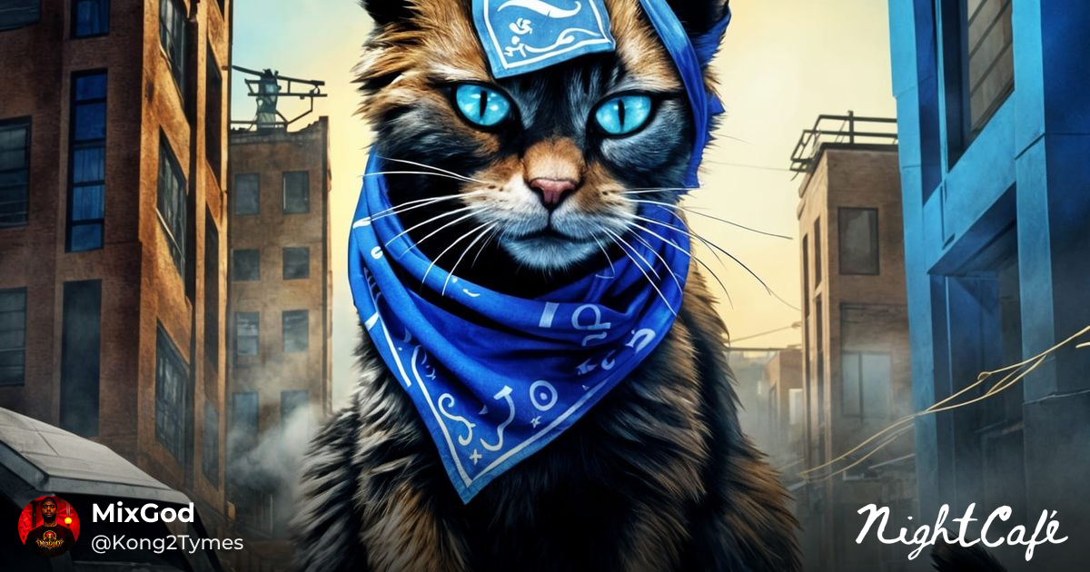 Crip Cat - Urban Dystopian Cat with Bandana