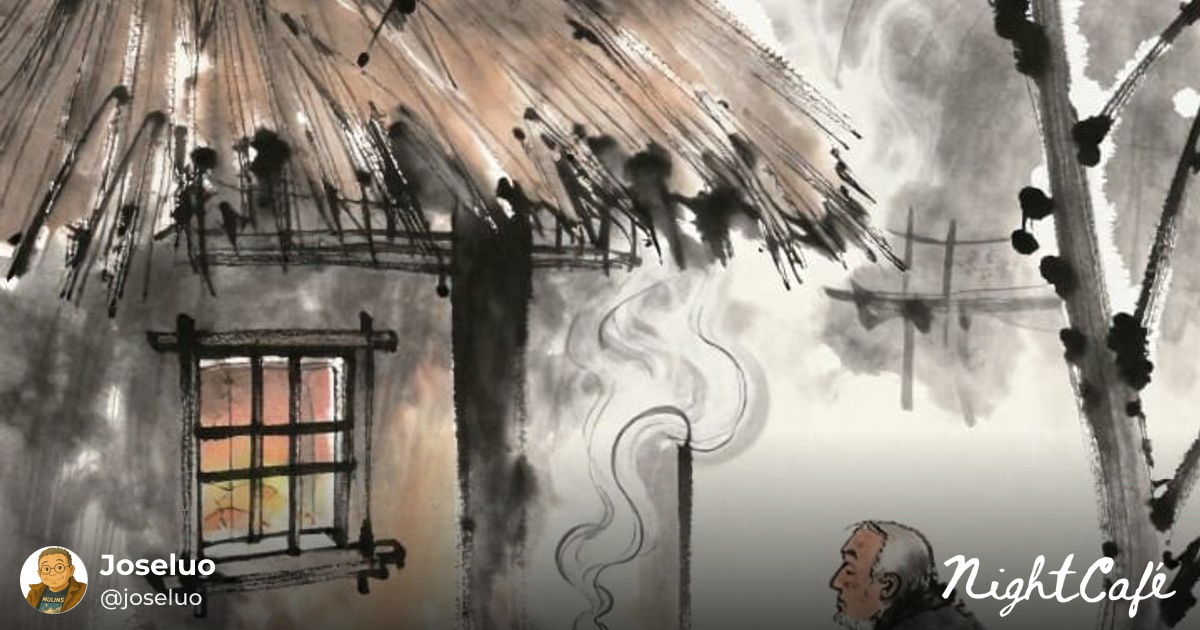 Chinese Ink Wash Cottage on Cold Night in Graffiti... - AI Art