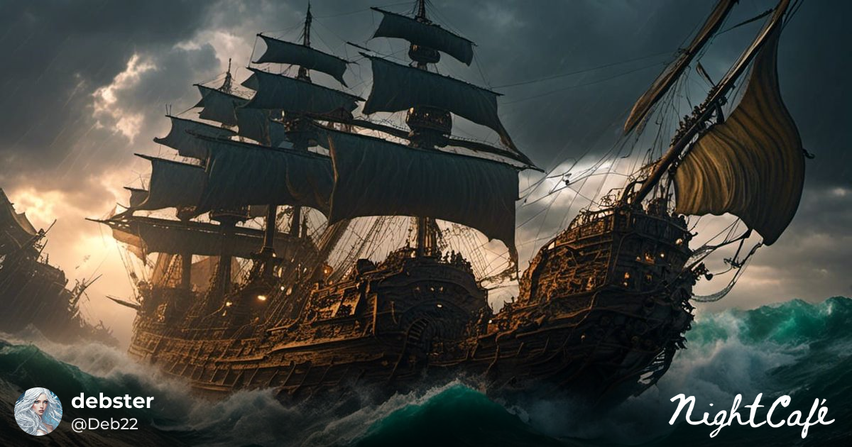 Cthulhu Destroys Pirate Ship in Hyperreal Storm - AI Art