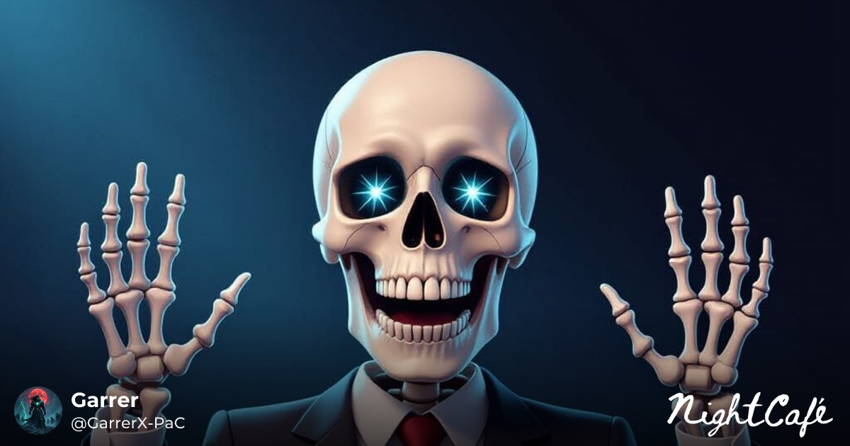 Enthusiastic Skeleton Waves in Photorealistic Cart... - AI Art