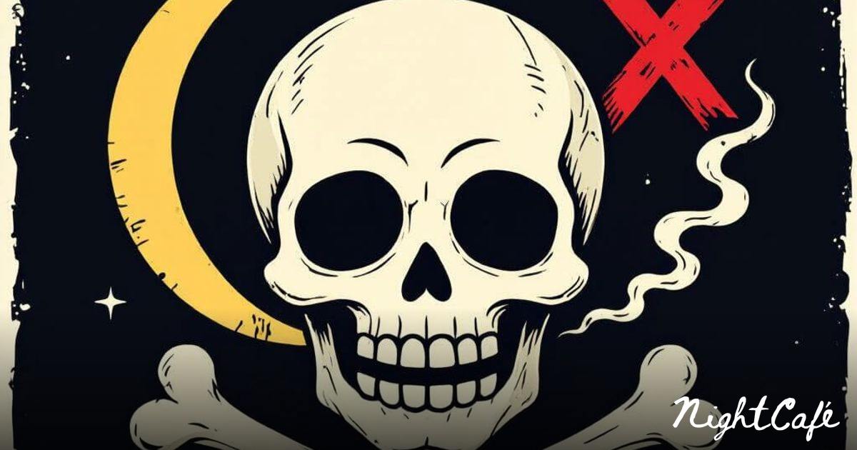 One Piece Style Jolly Roger with Moon and Smoke - AI Art