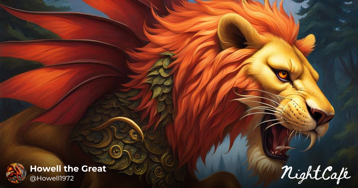 Lion-Maned Dragon in Whimsical Fairy Wonderland - AI Art