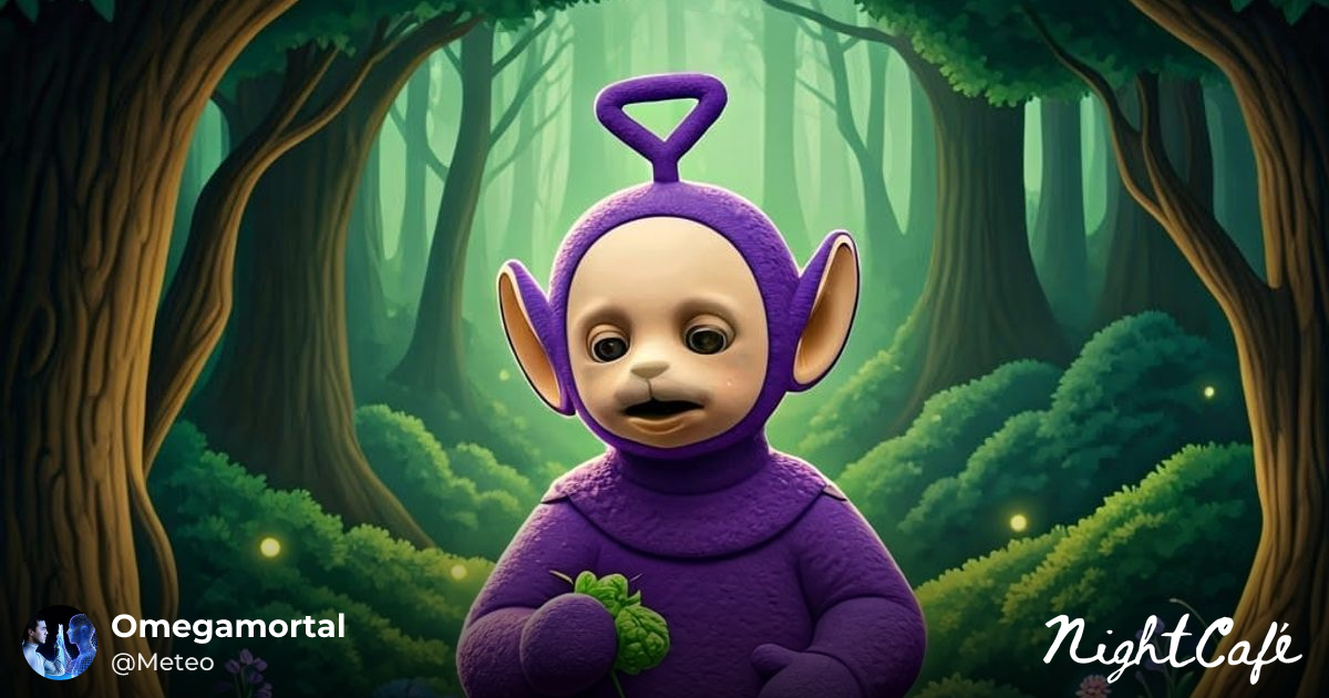 Tinky-Winky grimacing at thorn stuck in his hand