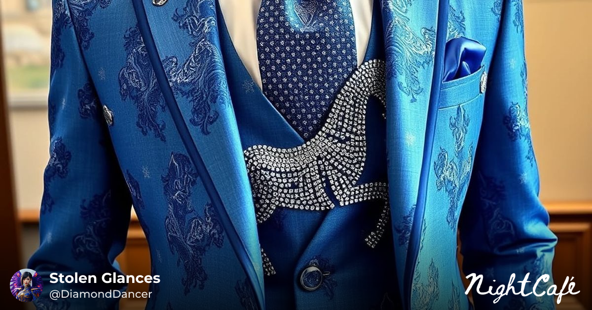 A fancy dress outfit with a blue diamond-encrusted centaur-print suit ...