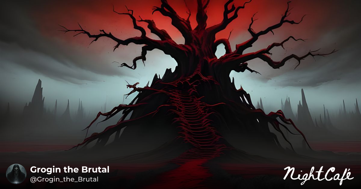 Blood Red Skeletal Landscape in Detailed Matte Pai... - AI Art